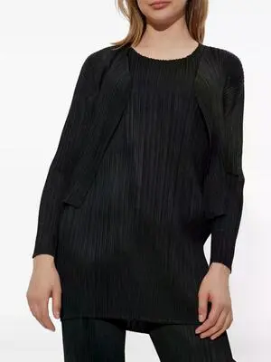 Issey Miyake Pleated Open-front Cardigan - Black