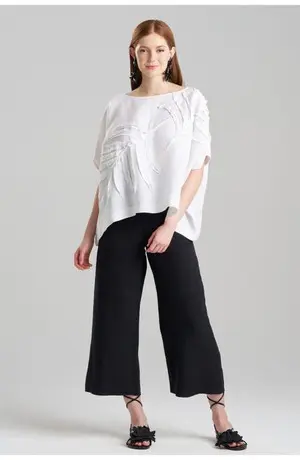 Natori Embroidered Linen Caftan Top - White