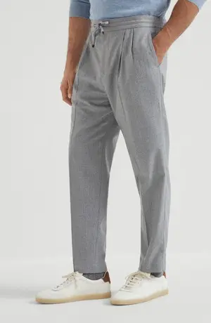 Brunello Cucinelli Virgin Wool Flannel Trousers - Pearl Grey