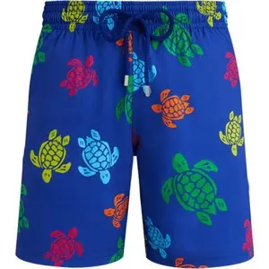 Vilebrequin Long Stretch Swim Shorts With Turtle Print Marrakech
