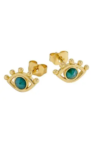 Estée Lauder Green Cubic Zirconia Evil Eye Stud Earrings