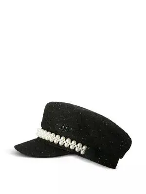 MAISON MICHEL Pearl-embellished Cap - Black