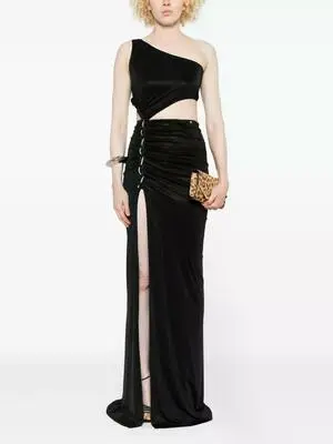 NISSA Open-back Ruched Maxi Dress - Black