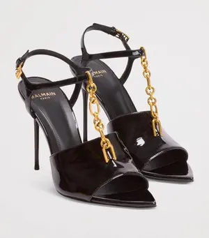 Balmain Patent Leather Heeled Mules - Black