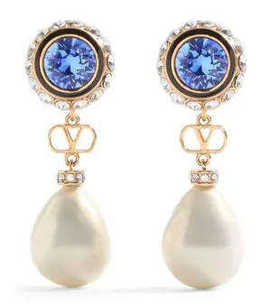 Valentino Garavani Crystal Vlogo Signature Earrings - Blue