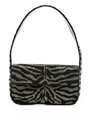 Staud Tommy Beaded Zebra-pattern Shoulder Bag - Black