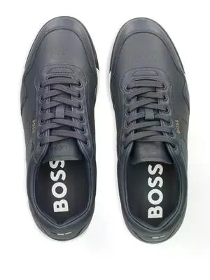 BOSS Nappa Leather Trainers With Perforated Details And Embossed Logo - Blue