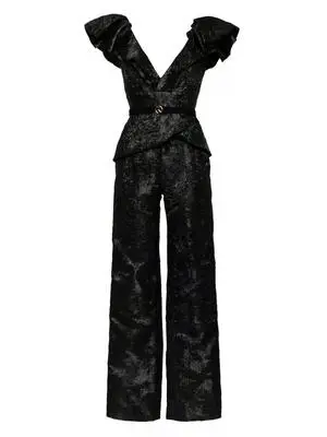 SAIID KOBEISY Brocade Jumpsuit With Ruffled Detailing - Black