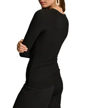 Donna Karan New York Long Sleeve Gathered Stretch Crepe Tee