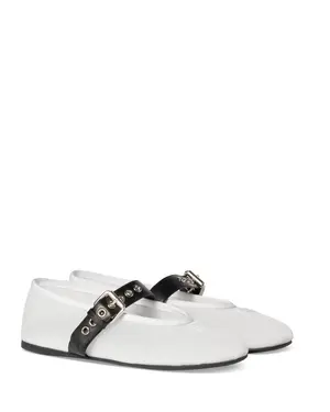 Miu Miu Buckled Mary Jane Flats - Bianco
