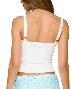 EDIKTED Karin Cut Out Ribbed Tank Top - White
