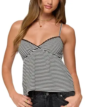 EDIKTED Orietta Striped Babydoll Top - Black