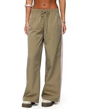 EDIKTED Annabella Nylon Track Pants - Olive