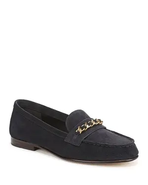 Veronica Beard Chain Detail Suede Loafer Flats - Navy