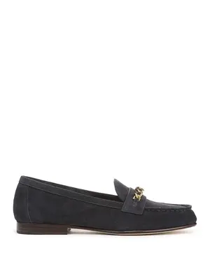 Veronica Beard Chain Detail Suede Loafer Flats - Navy