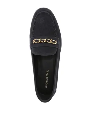 Veronica Beard Chain Detail Suede Loafer Flats - Navy
