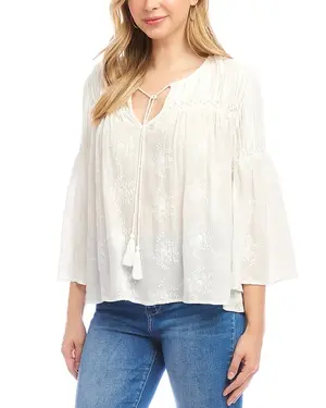 Karen Kane Embroidered Pin Tuck Top