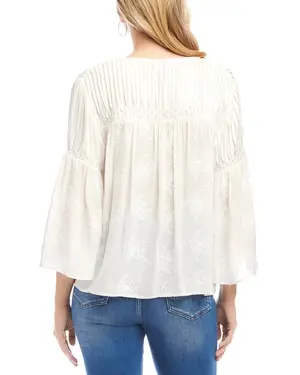 Karen Kane Embroidered Pin Tuck Top