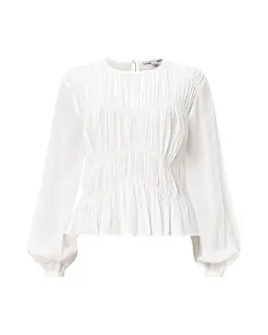 ALLSAINTS Melani Smocked Peplum Top - Antique White
