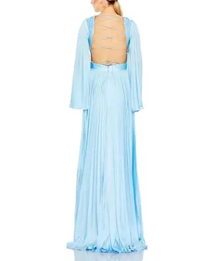 Mac Duggal Long Sleeve Lace-up Back Charmeuse Gown
