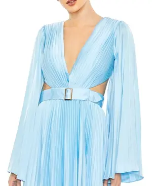 Mac Duggal Long Sleeve Lace-up Back Charmeuse Gown