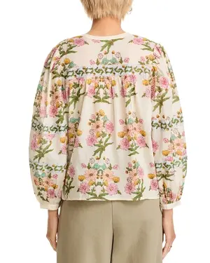 Aqua Floral Popover Top