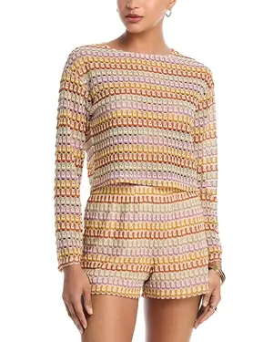 Aqua Crochet Knit Top - Multi