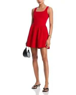 Aqua Ponte Square Neck Mini Dress - Red