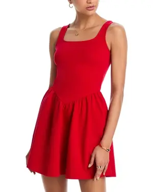 Aqua Ponte Square Neck Mini Dress - Red