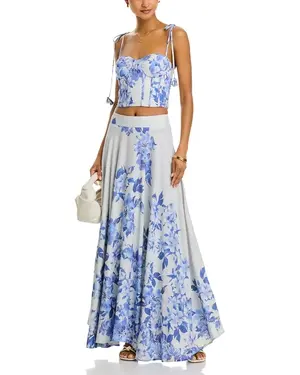 Aqua Placed Floral Bustier Top - Blue