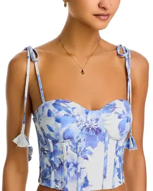 Aqua Placed Floral Bustier Top - Blue