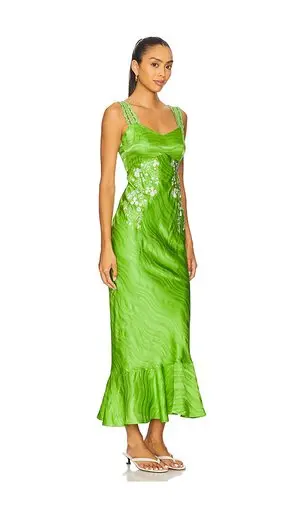 slim fit dress slacks Camille Velvet Embellished Bows Dress in Green – SALONI main image 0