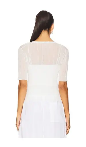 Vince Double Layer Rib Elbow Sleeve Top - Optic White