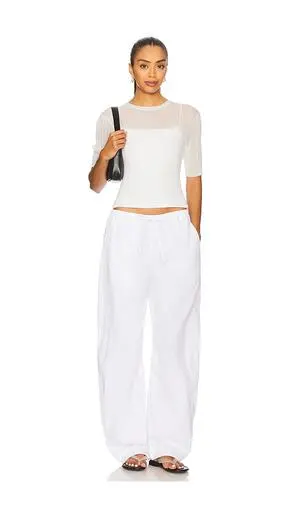 Vince Double Layer Rib Elbow Sleeve Top - Optic White