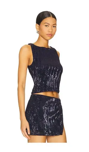 LOVERS AND FRIENDS Sequined Cropped Top - Navy