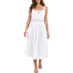 La Blanca Lake Side Tie Neck Midi Cover-up Dress - White