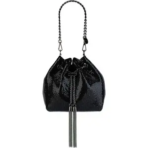 OLGA BERG Sylvia Mesh Drawstring Top Handle Bag - Black