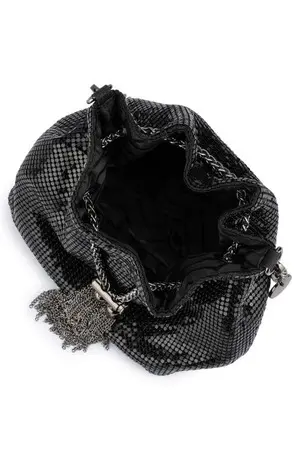 OLGA BERG Sylvia Mesh Drawstring Top Handle Bag - Black