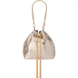OLGA BERG Sylvia Mesh Drawstring Top Handle Bag - Gold