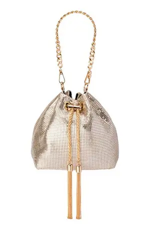 OLGA BERG Sylvia Mesh Drawstring Top Handle Bag - Gold