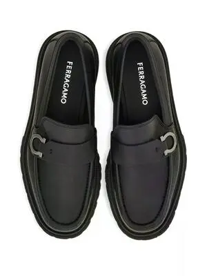 FERRAGAMO Gancini Leather Loafers - Black