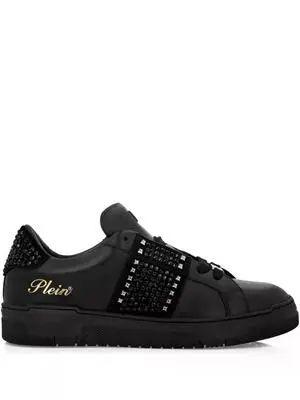 Philipp Plein Strass Studs Leather Sneakers - Black