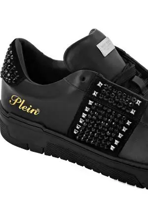 Philipp Plein Strass Studs Leather Sneakers - Black