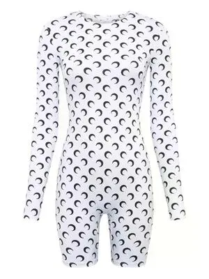 MARINE SERRE Moon-print Long-sleeve Playsuit - White