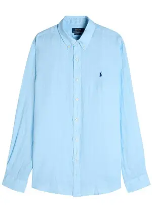 Ralph Lauren Logo-embroidered Linen Shirt - Blue