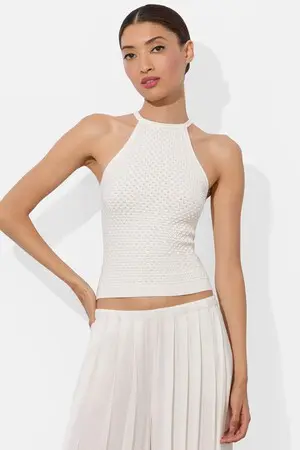 Alice + Olivia Heidi Pointelle Knit Tank - White