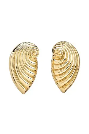 KENNETH JAY LANE Ribbed Seashell Pierced Earrings - Gold