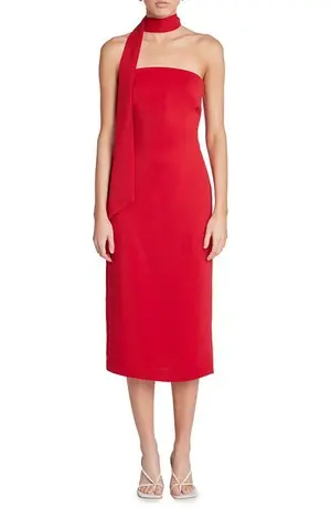 Endless Rose Choker Tie Sleeveless Midi Dress Red