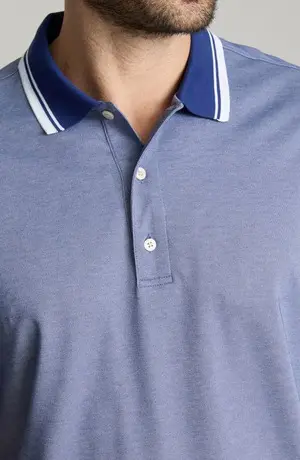 UNTUCKIT Day Tipped Cotton Blend Piqué Performance Polo - Dark Blue