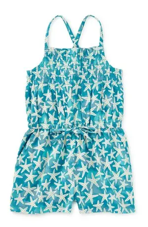 TEA COLLECTION Strappy Romper With Smocked Bodice - Watercolor Starfish